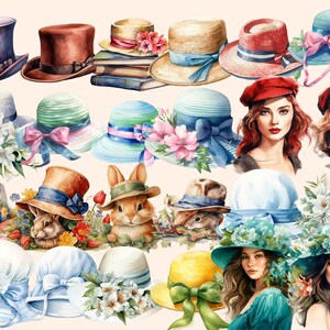 Hats Watercolor Clipart Bundle - 181 PNG Hat Images, Fashionable ...