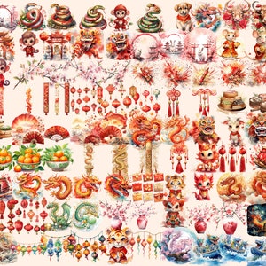 Chinese New Year Watercolor Clipart Bundle: Festive PNG Images (digital ...