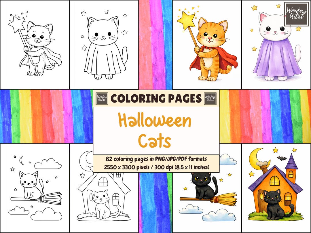 Halloween Cats Coloring Pages | 82 Printable Pages | PNG/JPG/PDF Format ...