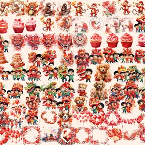 Chinese New Year Watercolor Clipart Bundle: Festive PNG Images (digital ...