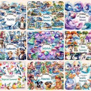 Summer Clipart Watercolor Bundles - 2000+ PNG Sunny Graphics, Vibrant ...