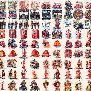 Firefighters Watercolor Clipart Bundle - 443 PNG Fireman Images ...