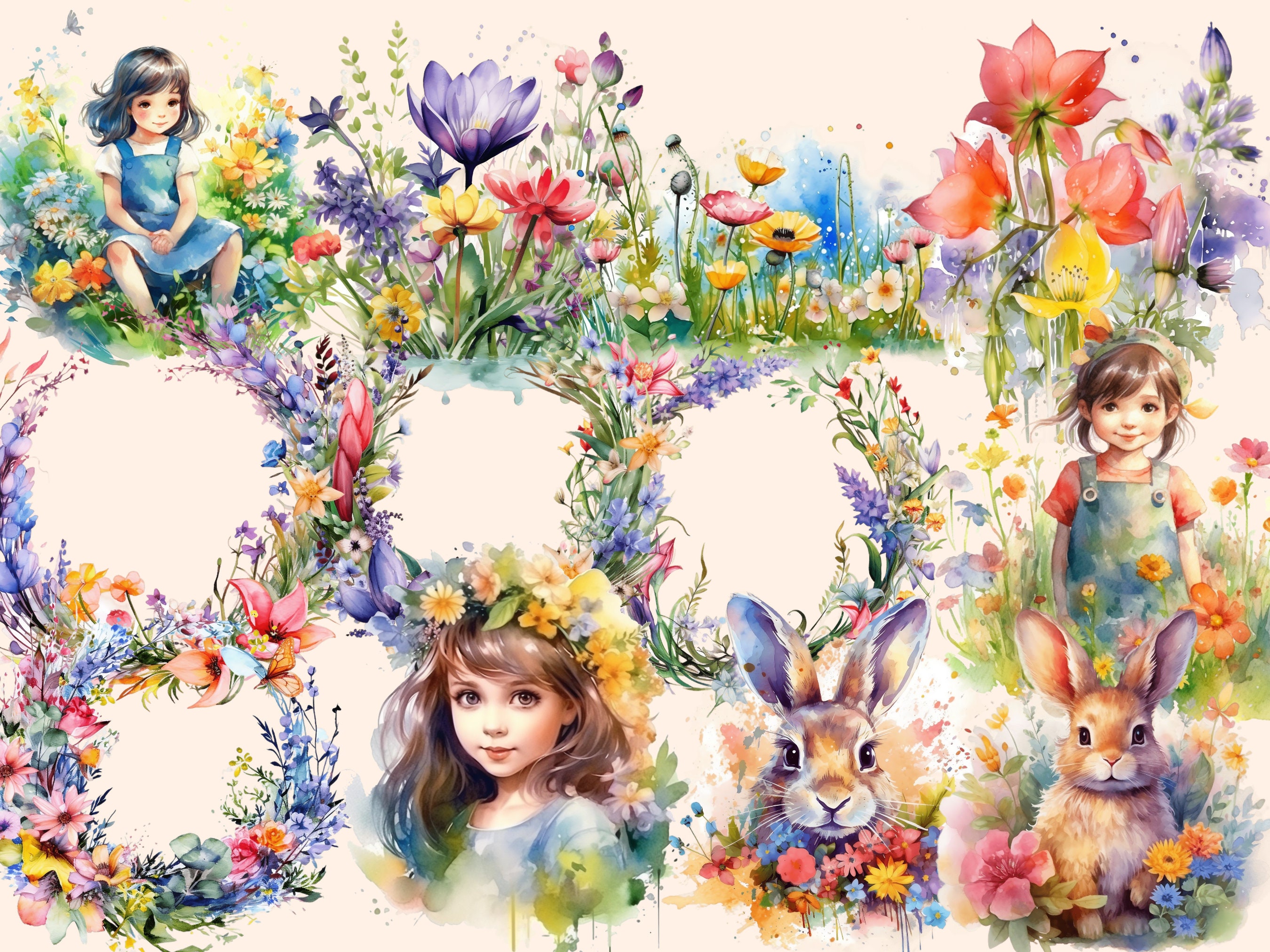 Springtime Flowers Watercolor Clipart Bundle 115 PNG Flower - Etsy