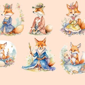 Cute Funny Magical Fairytale Fox Clipart Bundle - Watercolor Digital ...