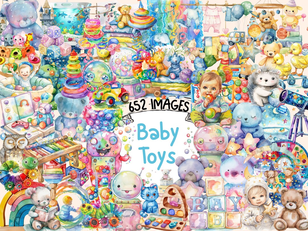 Watercolor Baby Toys Clipart Bundle: 652 PNG Images (digital Download ...