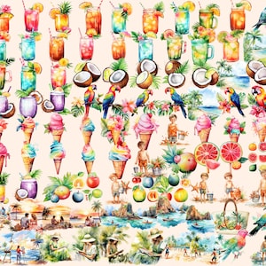 Tropical Summer Watercolor Clipart Bundle: 658 PNG Images (digital ...