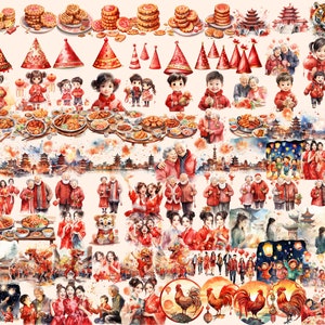 Chinese New Year Watercolor Clipart Bundle: Festive PNG Images (digital ...