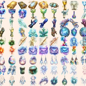 Magical Items Watercolor Clipart Bundle - 523 PNG Enchanted Object ...