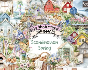 Scandinavian Spring Watercolor Clipart: Nordic Floral Graphics (digital ...