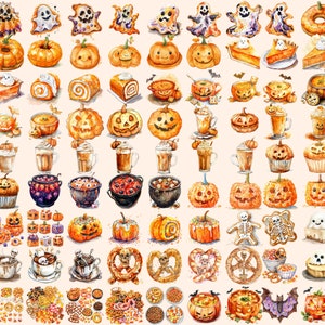 Halloween Food Watercolor Clipart Bundle: 415 Spooky PNG Images ...