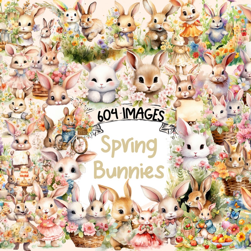 Spring Bunny Clipart - Etsy
