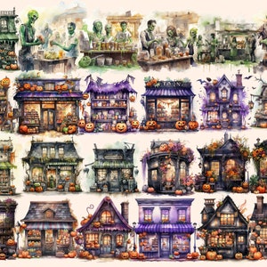 Halloween Storefronts Clipart: 207 Spooky Watercolor PNG Images ...