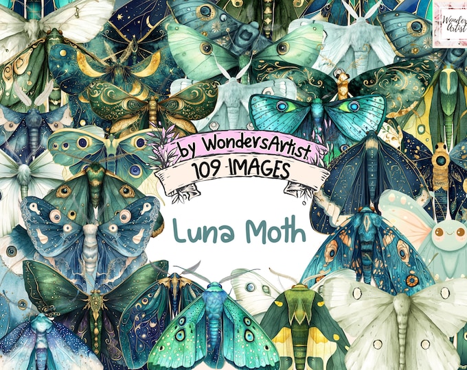 Luna Moth Watercolor Clipart Bundle: 109 PNG Images (commercial Use) - Etsy