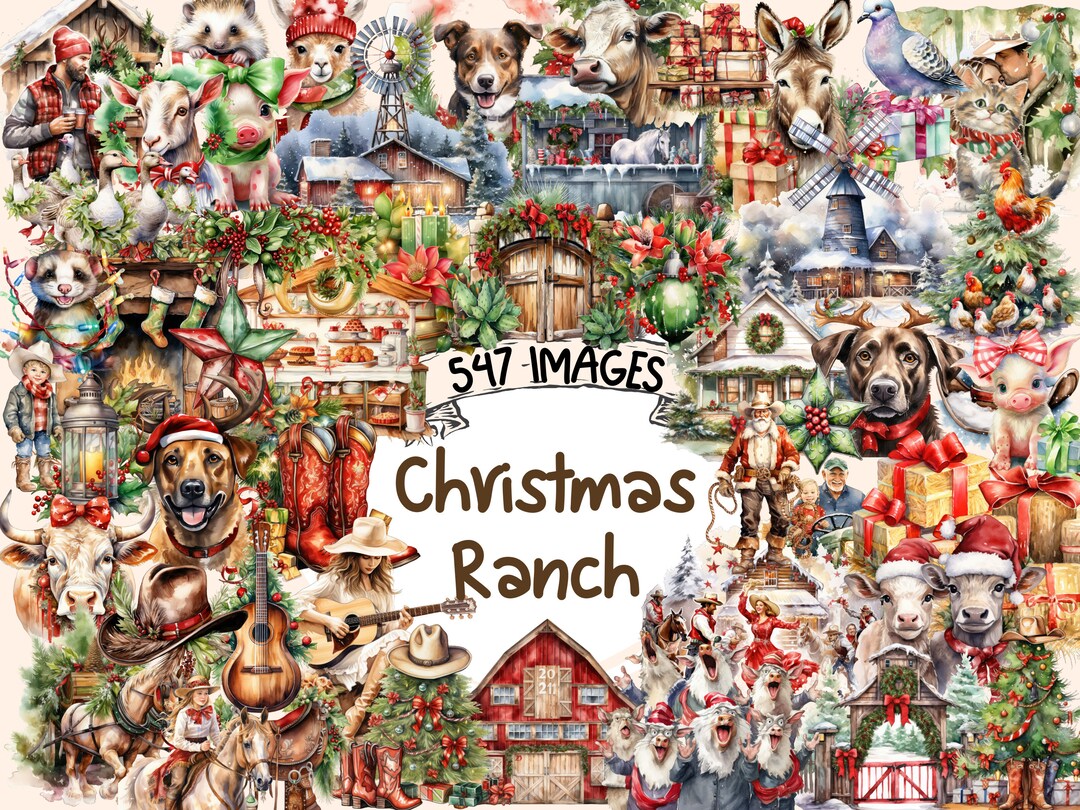 Christmas Ranch Watercolor Clipart Bundle: 547 Festive PNG Images ...