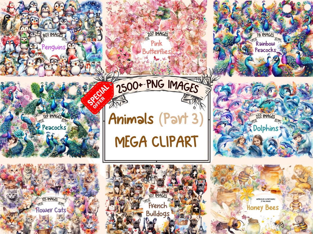 Animals Mega Clipart Bundle (P3) - 2500+ PNG Cute Animal Images ...