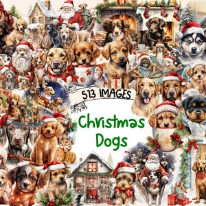 Christmas Dogs Watercolor Clipart Bundle 513 PNG Festive Dog Images ...