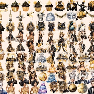 New Year's 2024 Watercolor Clipart Bundle: 1330 PNG Festive Images ...