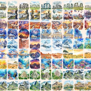 Landmarks Watercolor Clipart Bundle: 527 World Monument PNG Images ...