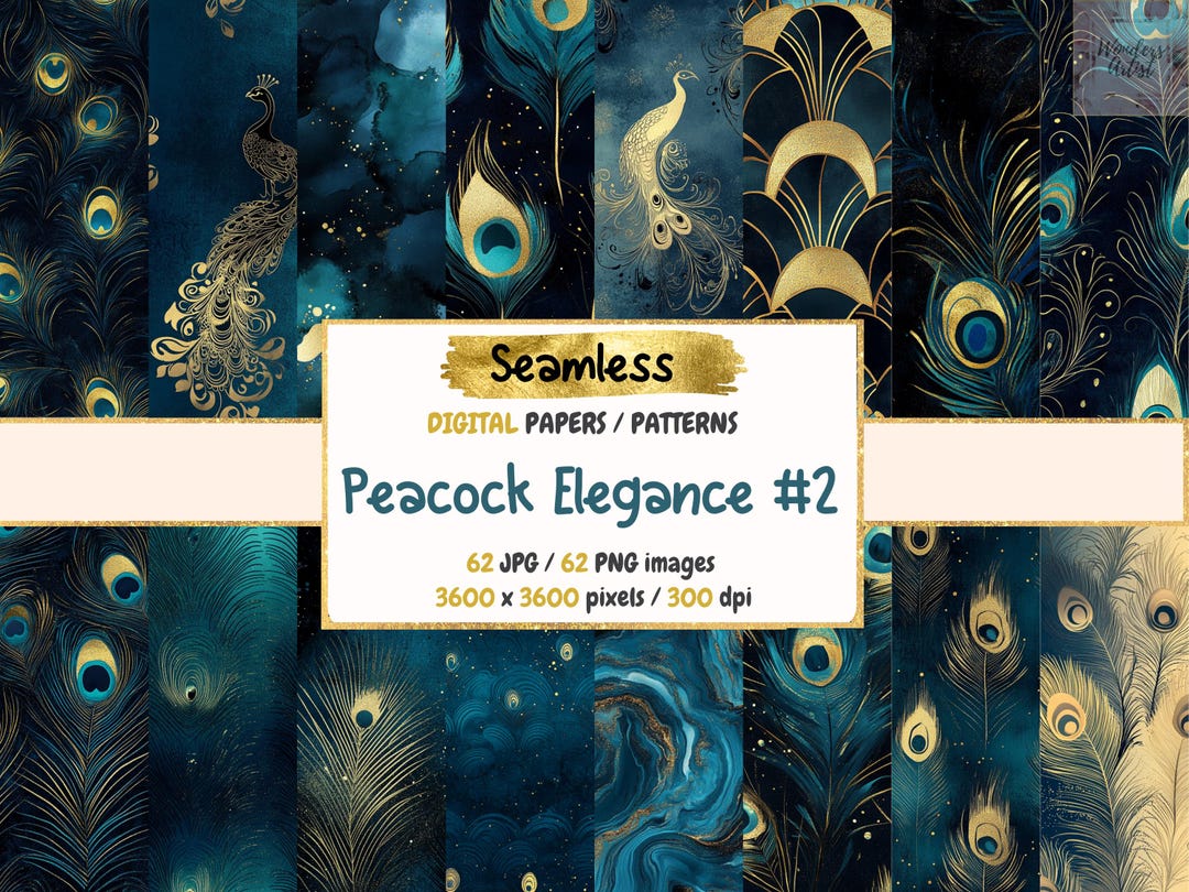 Peacock Feather Seamless Pattern: Jewel Tone Digital Paper (commercial ...