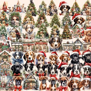 Christmas Dogs Watercolor Clipart Bundle 513 PNG Festive Dog Images ...
