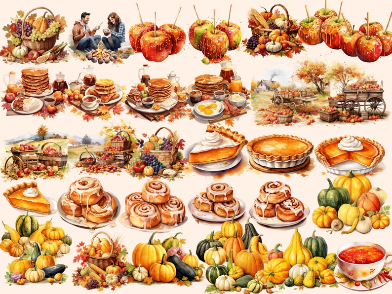 Autumn Food Watercolor Clipart Bundle: 202 PNG Images (digital Download ...