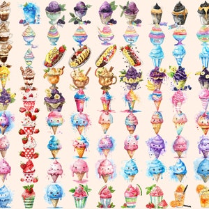 Snow Cones Watercolor Clipart Bundle - 530 PNG Chilled Snow Cone Images ...