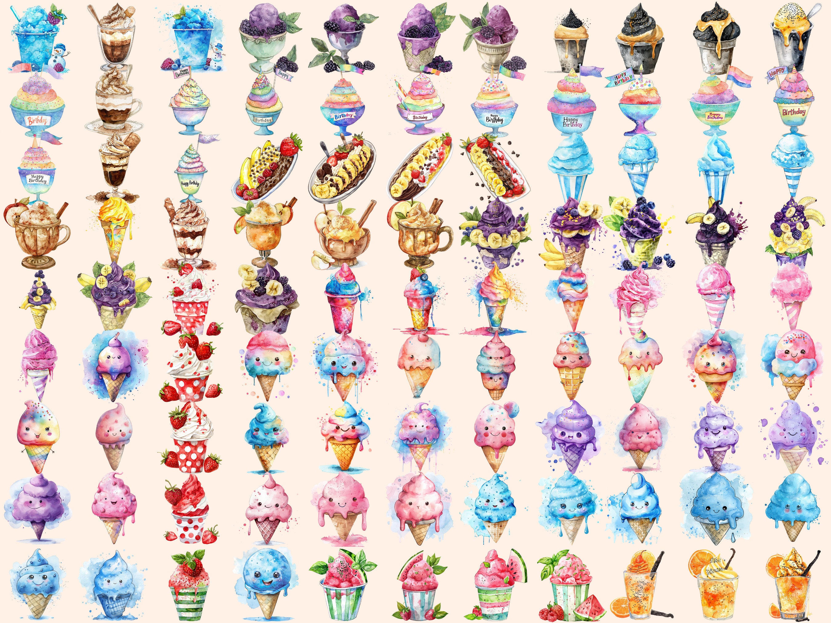 Snow Cones Watercolor Clipart Bundle: 530 Icy Treat Graphics (digital ...