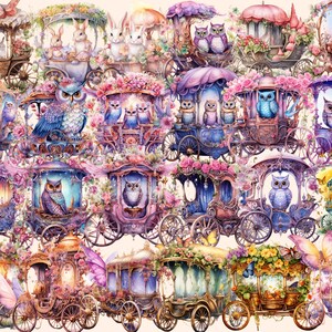 Fairy Carriages Watercolor Clipart Bundle - 120 PNG Fairytale Images ...