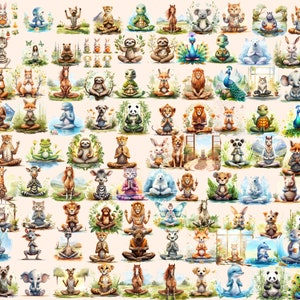 Yoga Animals Watercolor Clipart Bundle: 393 PNG Images (digital ...
