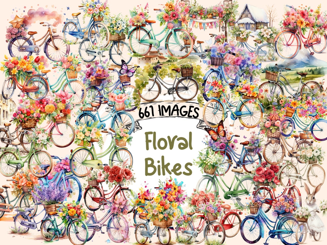Floral Bikes Watercolor Clipart Bundle: 661 PNG Images (digital ...