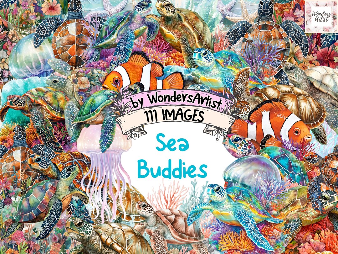 Sea Buddies Watercolor Clipart Bundle 111 PNG Adorable Ocean Creatures ...