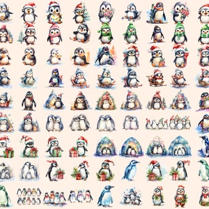 Penguins Watercolor Clipart Bundle - 801 PNG Adorable Penguin Images ...