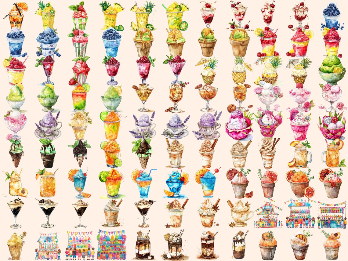 Snow Cones Watercolor Clipart Bundle: 530 Icy Treat Graphics (digital ...