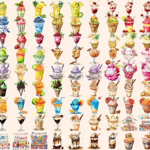 Snow Cones Watercolor Clipart Bundle - 530 PNG Chilled Snow Cone Images ...