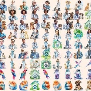 Veterinary Watercolor Clipart Bundle - 543 PNG Animal Doc Healthcare ...