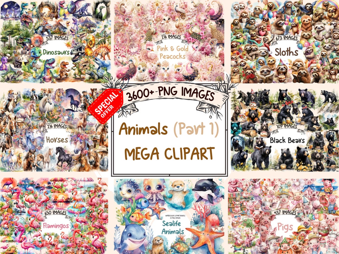Animals Mega Clipart Bundle (P1) - 3600+ PNG Cute Animal Images ...