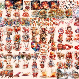 Chinese New Year Watercolor Clipart Bundle: Festive PNG Images (digital ...