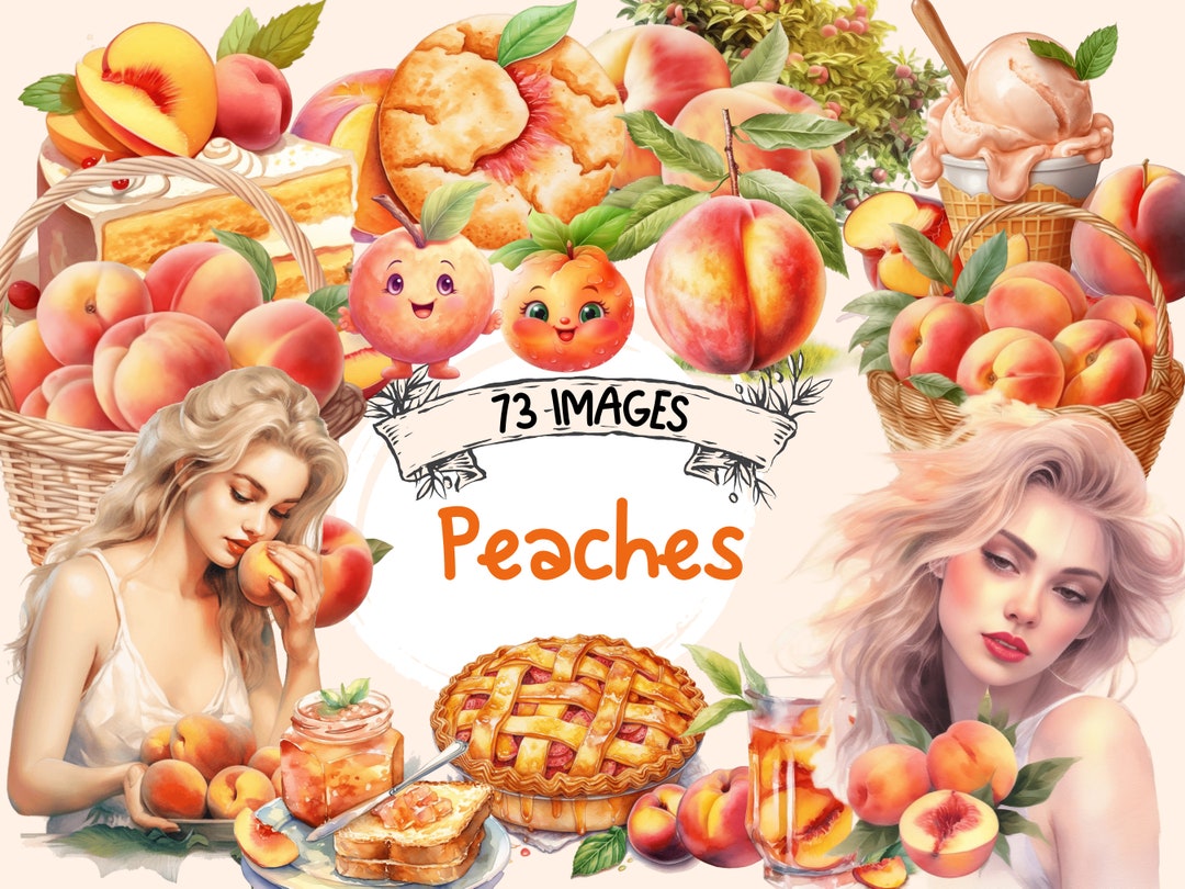 Peaches Watercolor Clipart Bundle - 73 PNG Images of Refreshing Summer ...