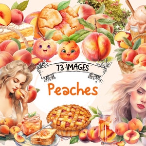 Peaches Watercolor Clipart Bundle - 73 PNG Images of Refreshing Summer ...