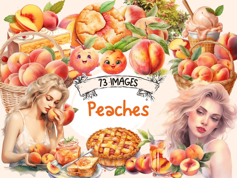 Watercolor Peach Clipart Bundle: Summer Fruit PNG Images (commercial ...