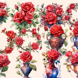 Red Roses Watercolor Clipart Bundle - 98 PNG Images, Beautiful Floral ...
