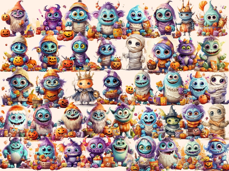 Watercolor Halloween Monster Clipart Bundle: 343 PNG Spooky Images ...