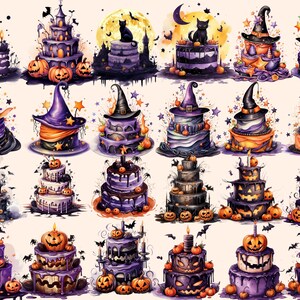 Halloween Cakes Watercolor Clipart: 132 Spooky Dessert PNG Images ...