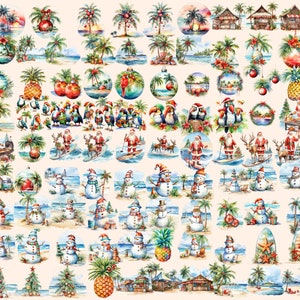 Tropical Christmas Watercolor Clipart Bundle: 680 Festive PNG Images ...