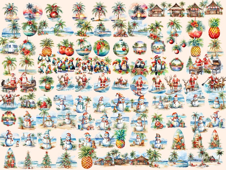 Tropical Christmas Watercolor Clipart Bundle: 680 Festive PNG Images ...