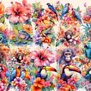 Tropical Flowers Watercolor Clipart Bundle - 123 PNG Flower Images ...