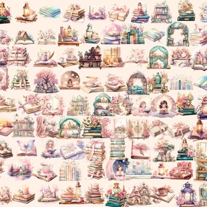 Cottagecore Books Watercolor Clipart Bundle: 836 PNG Images (digital ...