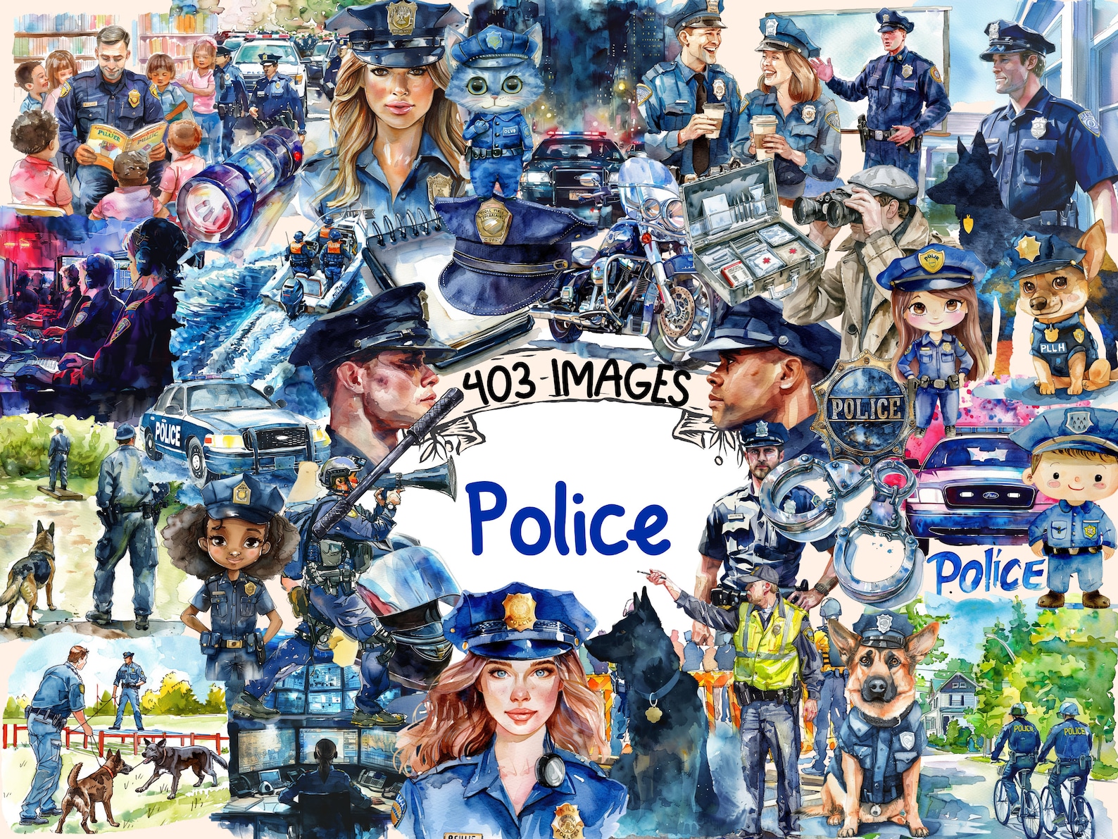 Police Watercolor Clipart Bundle: 403 Law Enforcement PNG Images ...