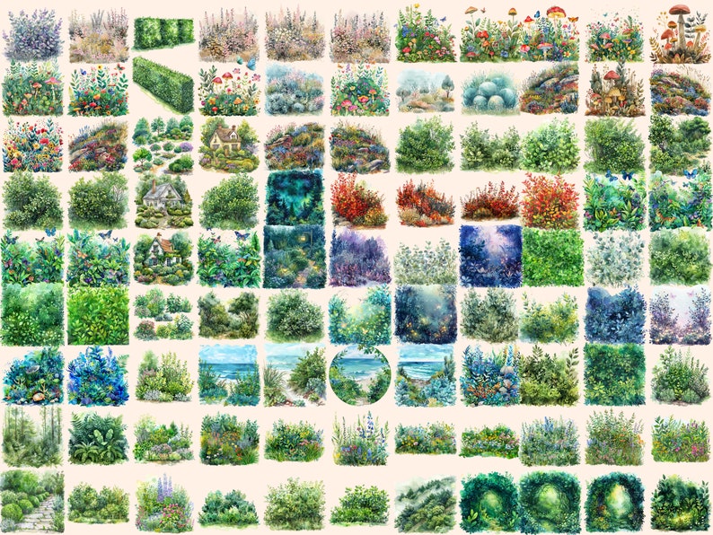 Watercolor Bushes Clipart Bundle: Garden Greenery Graphics (digital ...