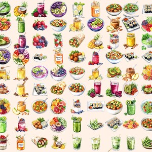 Watercolor Food Clipart Bundle: Healthy Eating Illustrations (231 PNG ...